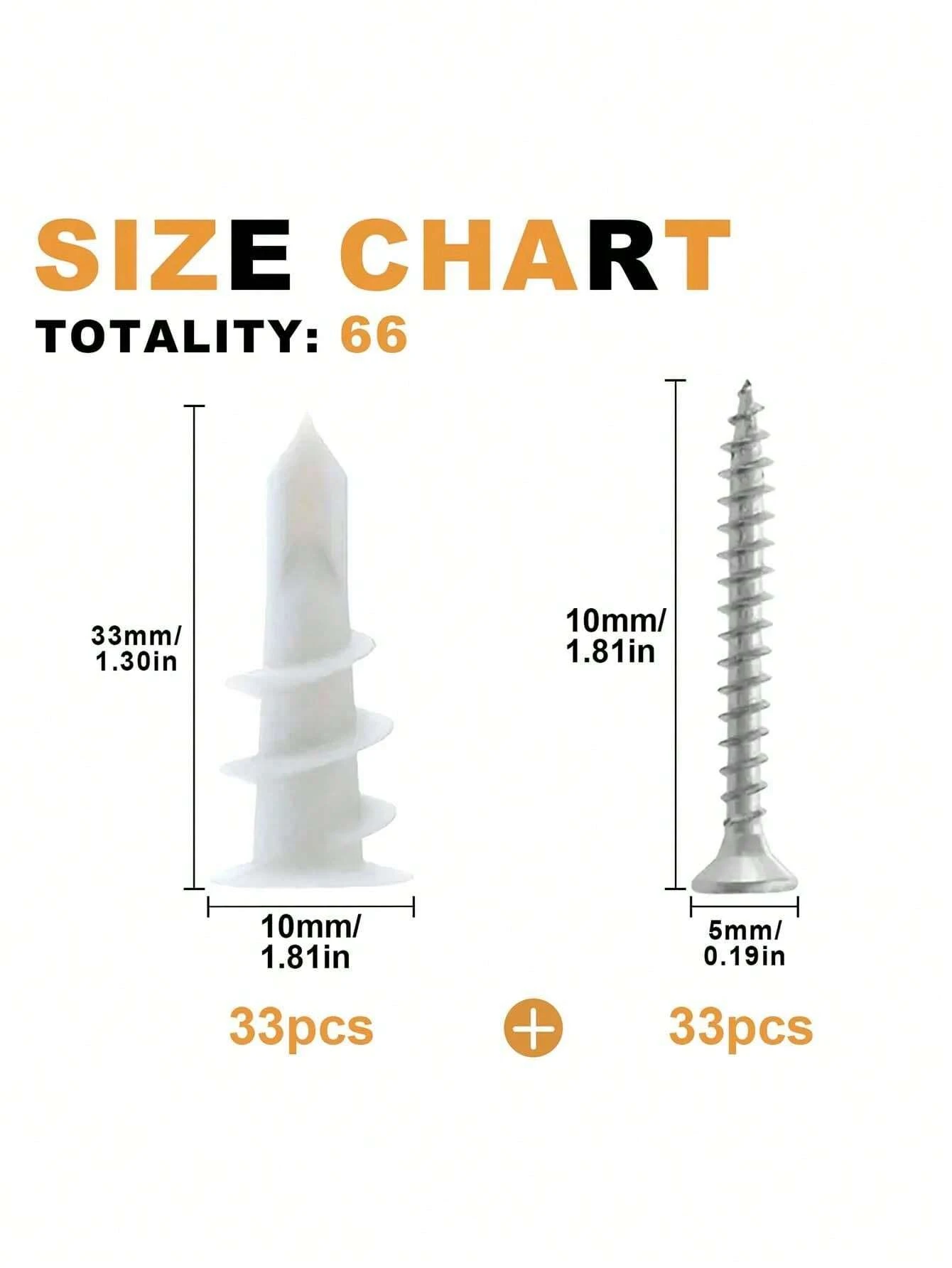 66pcs Ribbed Nylon Anchor Bolt With Self-Tapping Screws For Drywall ...