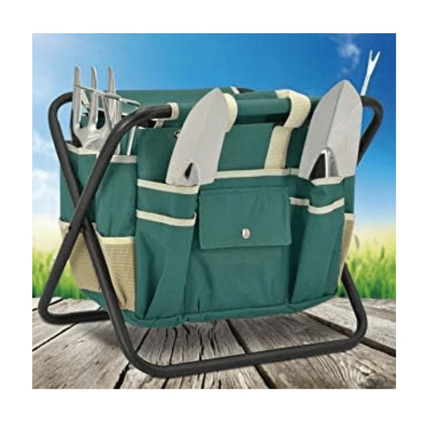 7 Pcs Garden Tool Set With Bag And Folding Seat Heavy Duty Canvas ...