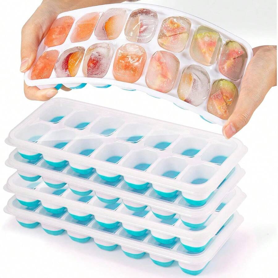 Ice Cube Trays 4 Pack, Easy-Release & Flexible 14-Ice Cube Trays With ...