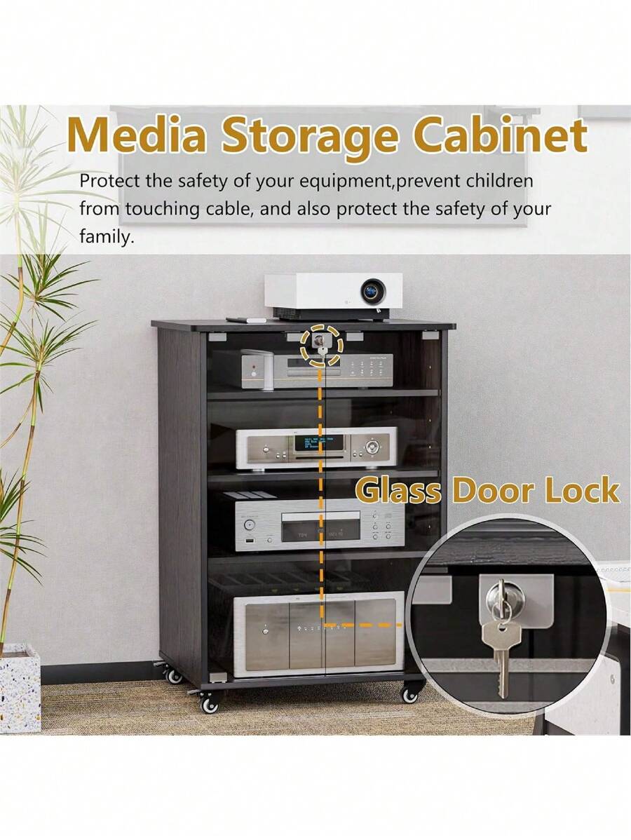 Media Storage Cabinet, Audio Video Media Stand Cabinet With 4 Shelves ...