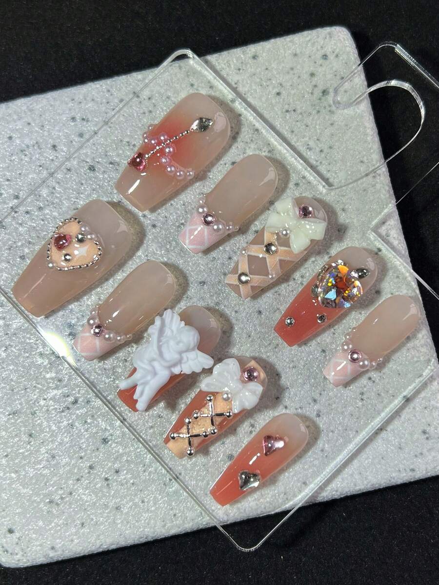 10pcs Purely Handmade Y2K Baroque Cupid Sword Angel Rhinestone Ballet ...