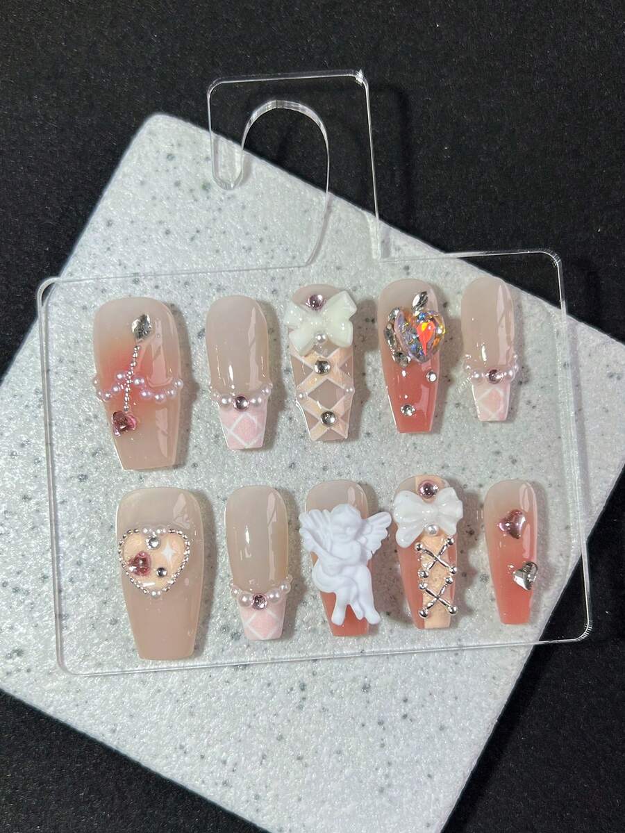 10pcs Purely Handmade Y2K Baroque Cupid Sword Angel Rhinestone Ballet ...