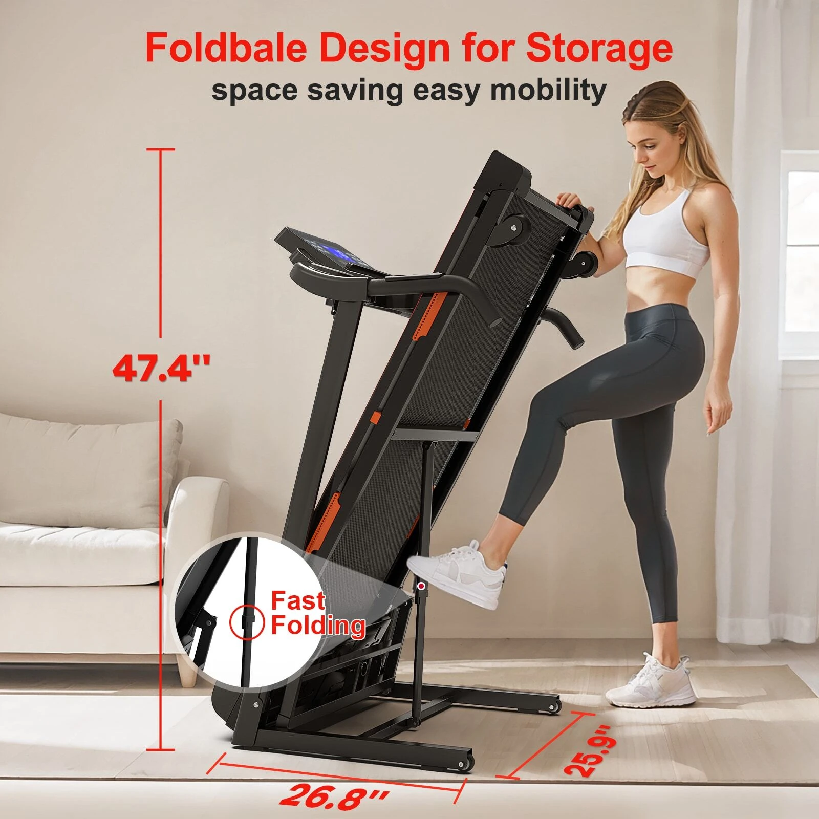 Foldable Treadmill With Incline, Electric Treadmill With Bluetooth ...