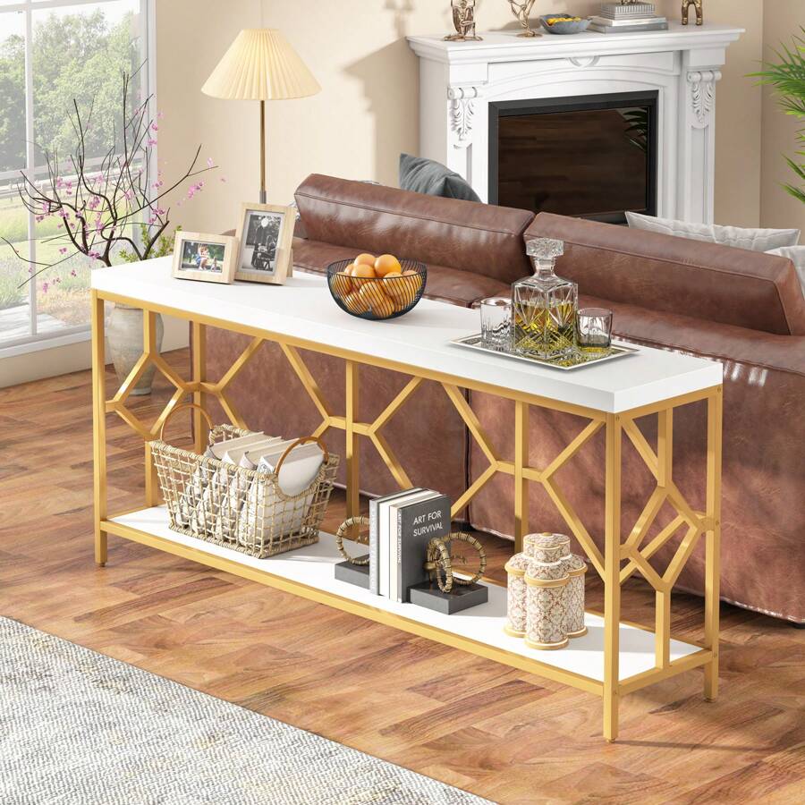 LITTLE TREE 71'' Extra Long Sofa Table, Narrow Console Tables Behind ...