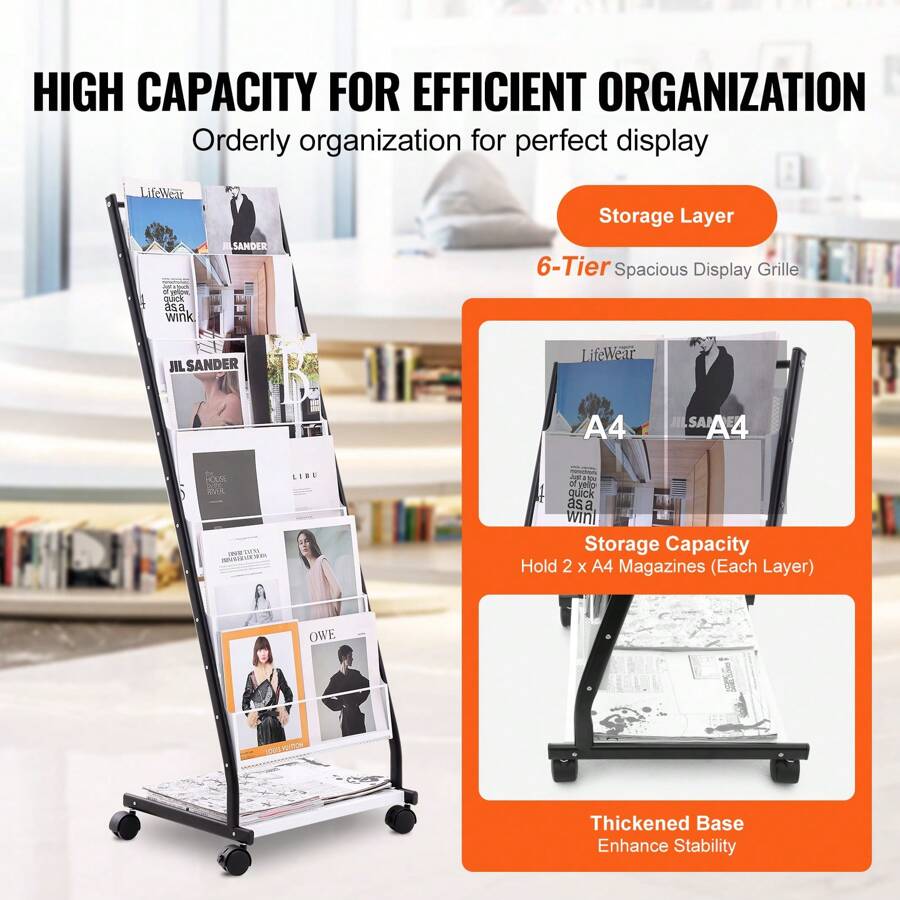 VEVOR Brochure Display Rack, 6-Tier Magazine Literature Display Stand, Floor Standing Magazine ...