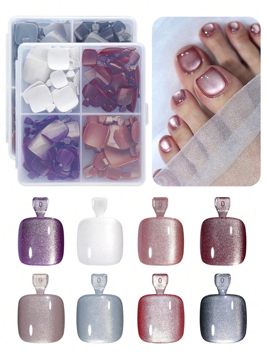 120Pcs/Box Beautiful Cat Eye Toe Nail Press On Nails Fingernails ...