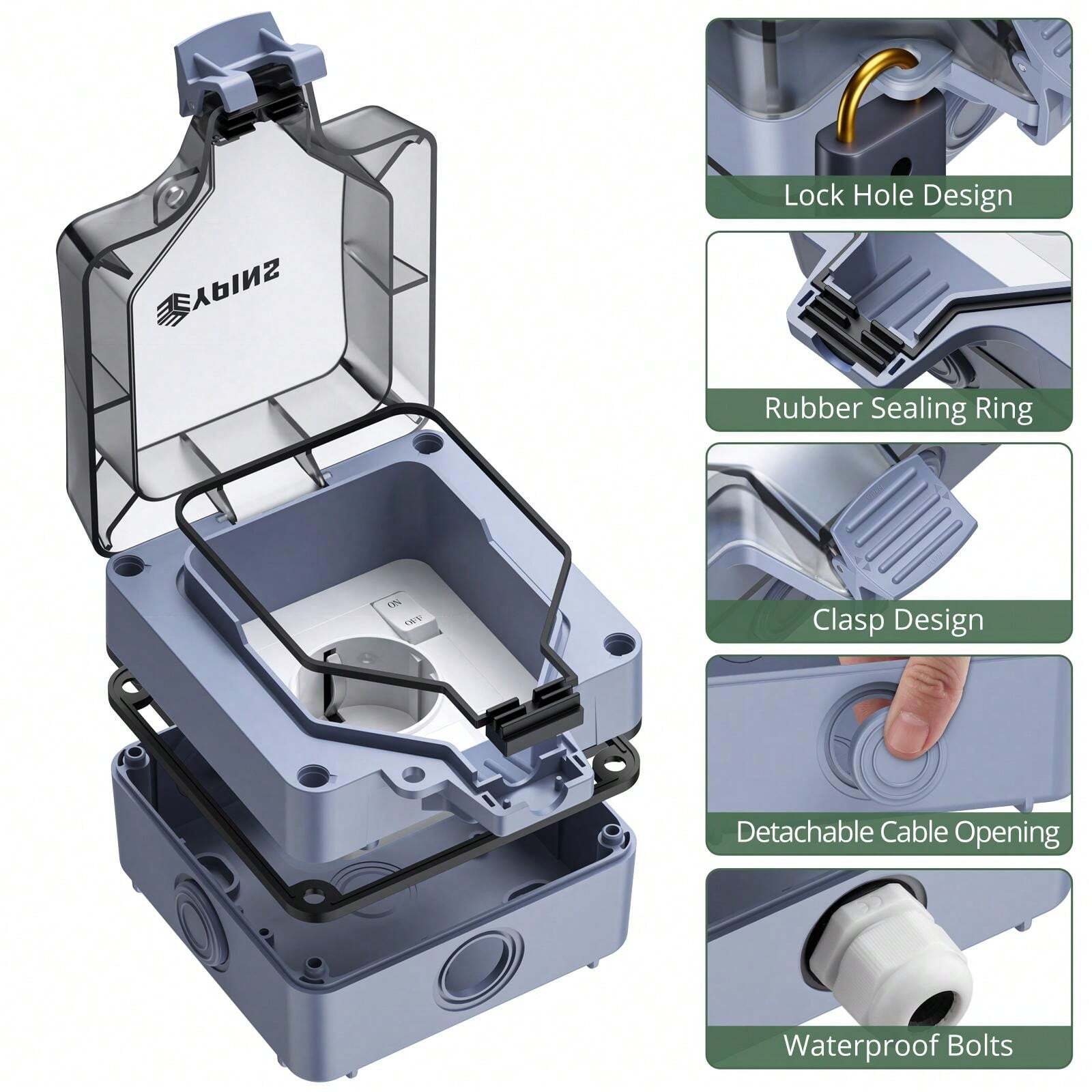 1-Gang Outdoor Socket IP66 Waterproof Garden Socket Surface Mount ...