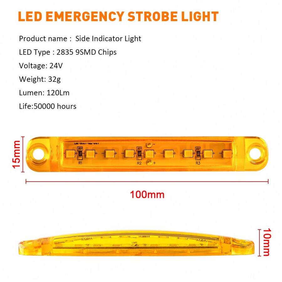 5pcs 9LED Side Light Marker Width Indicator Lamp 24V Trunk Warning Tail ...