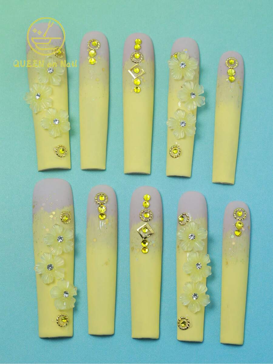10 Pieces Of Handmade Fake Nails Extra Long Ballerina Style Fake Nailsexploding Diamonds
