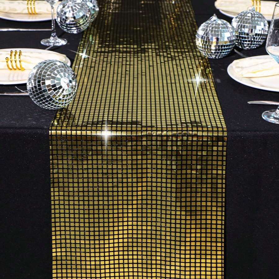 1/3/5pcs 33*183cm Gold Glitter Table Runner For Disco Party, Retro 70s 80s Theme, Disco Ball ...