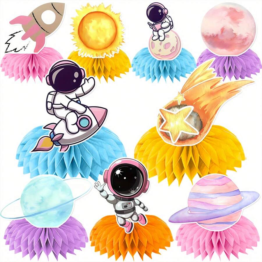 9pcs Space Themed Birthday Party Centerpieces - Astronaut, Planets ...