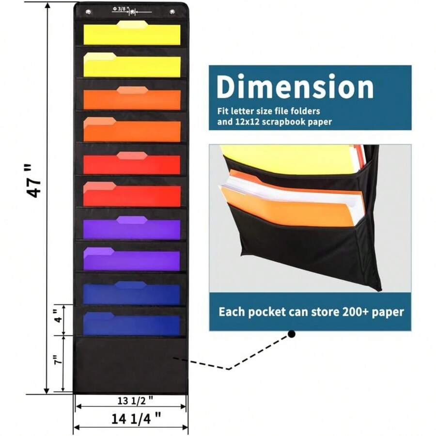 10 Pockets Hanging Wall File Organizer, Black Storage Pocket Chart For ...