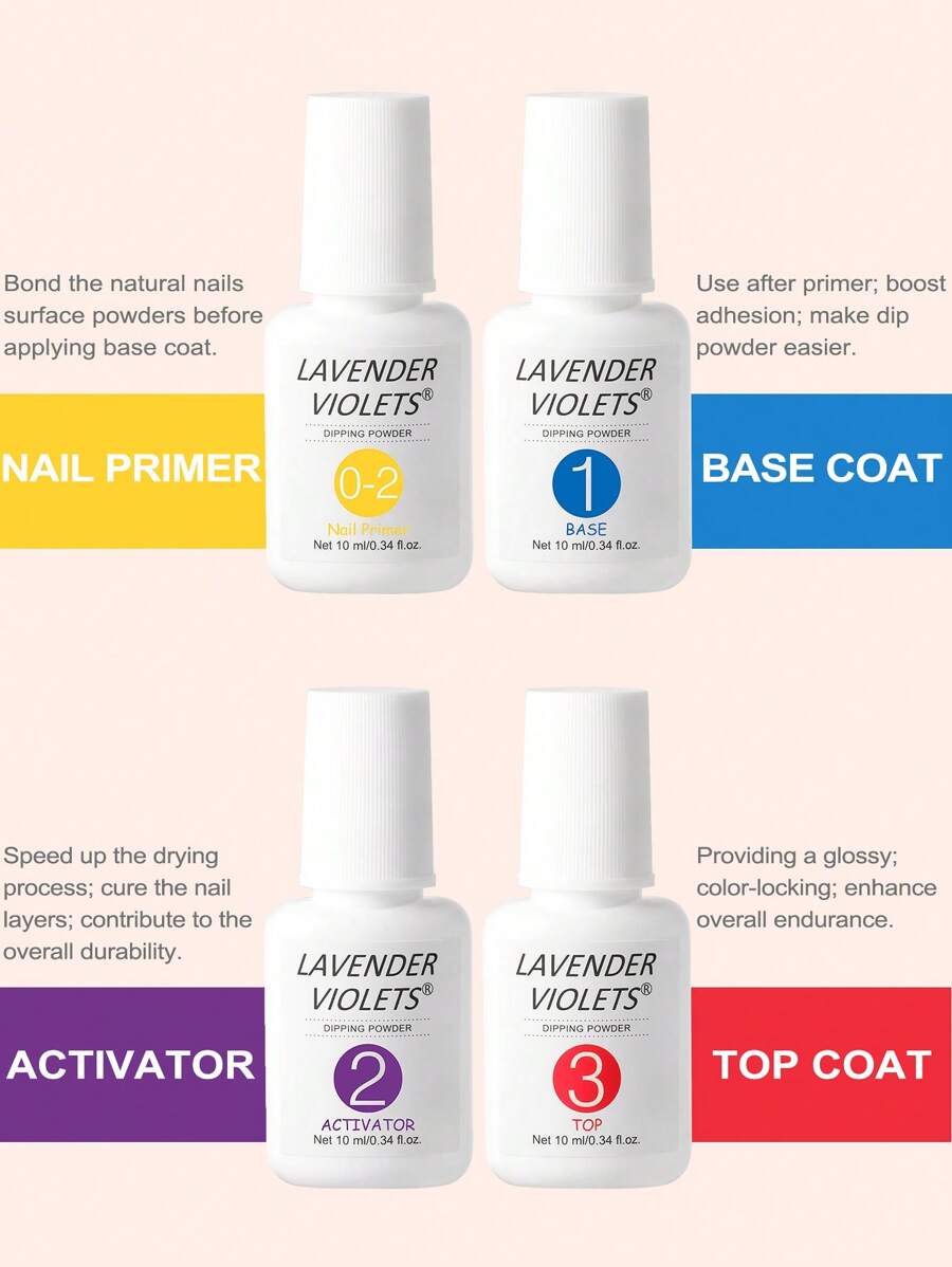 4pcs X 10ml Dip Powder Liquid Set, Dipping Powder System Essential ...