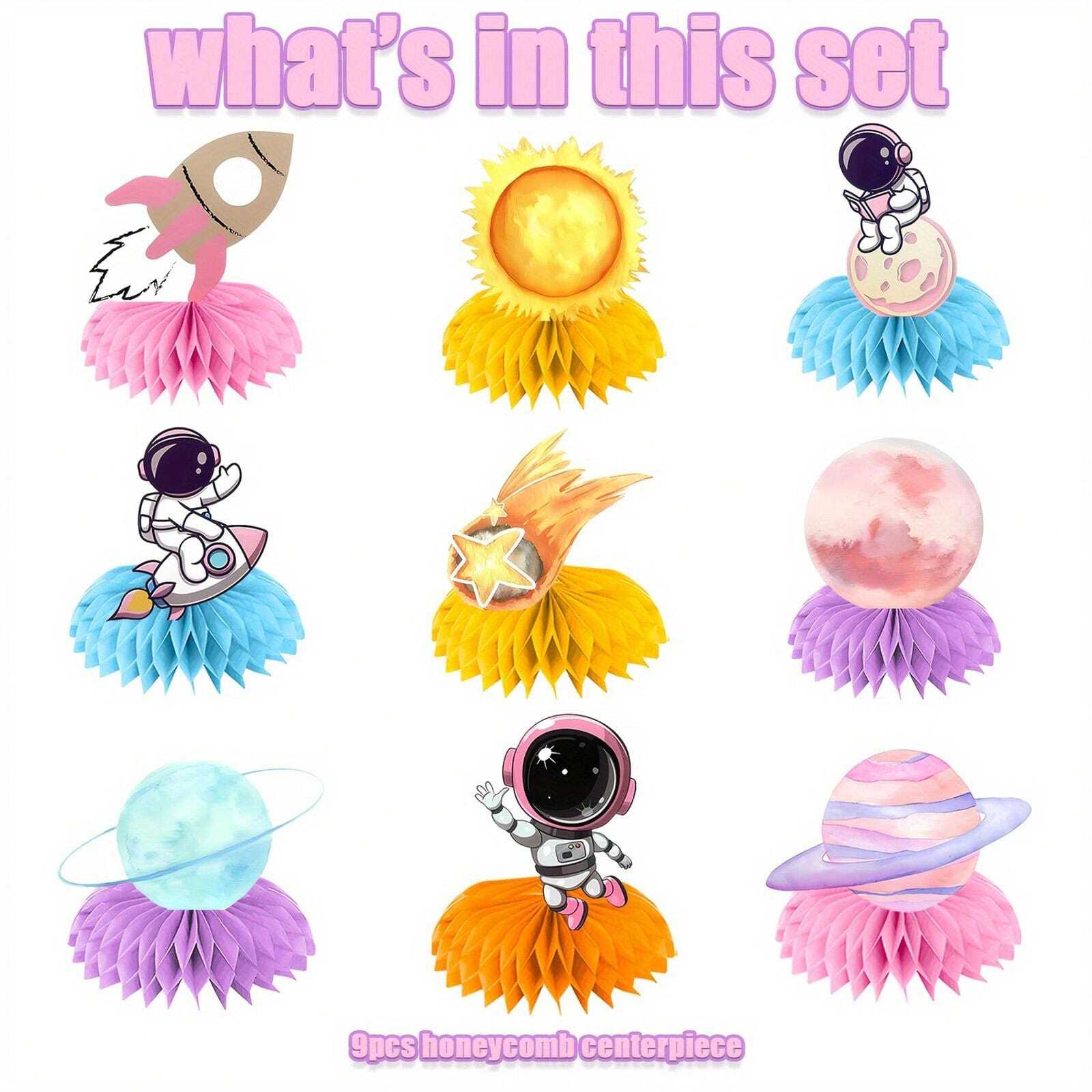 9pcs Space Themed Birthday Party Centerpieces - Astronaut, Planets ...