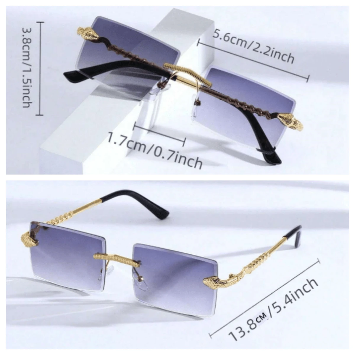 1pair Elegant Golden Rimless Square Frame Glasses, Unique Snake Design ...