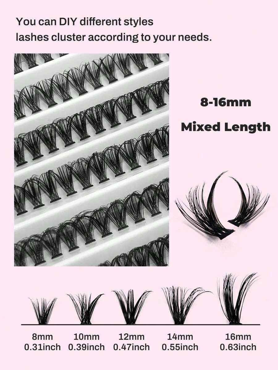 DIY Individual Eyelash Clusters 200pcs 40D 8-16mm D Curl Volume Eyelash Extension Kit With Lash ...