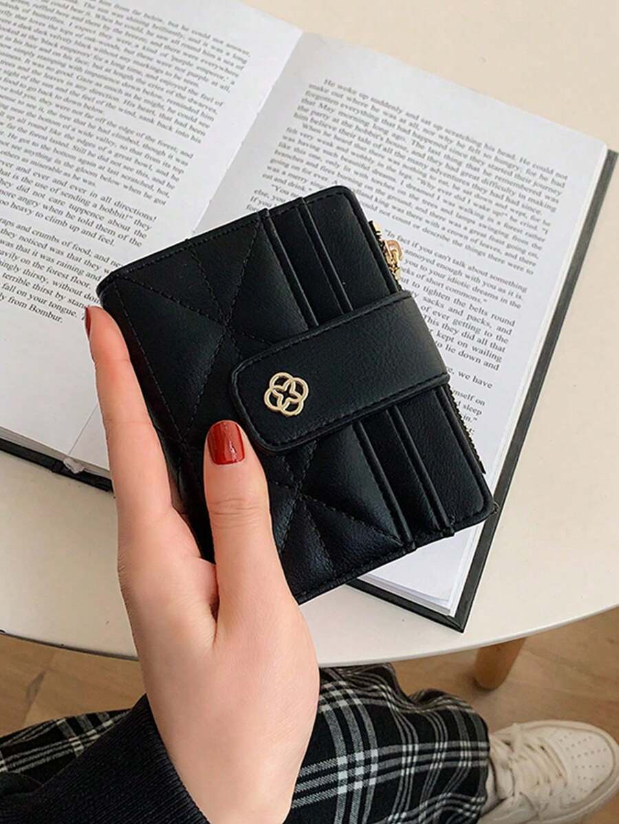 Ladies' Diamond Pattern Embroidered Bi-Fold Wallet For Women Money ...