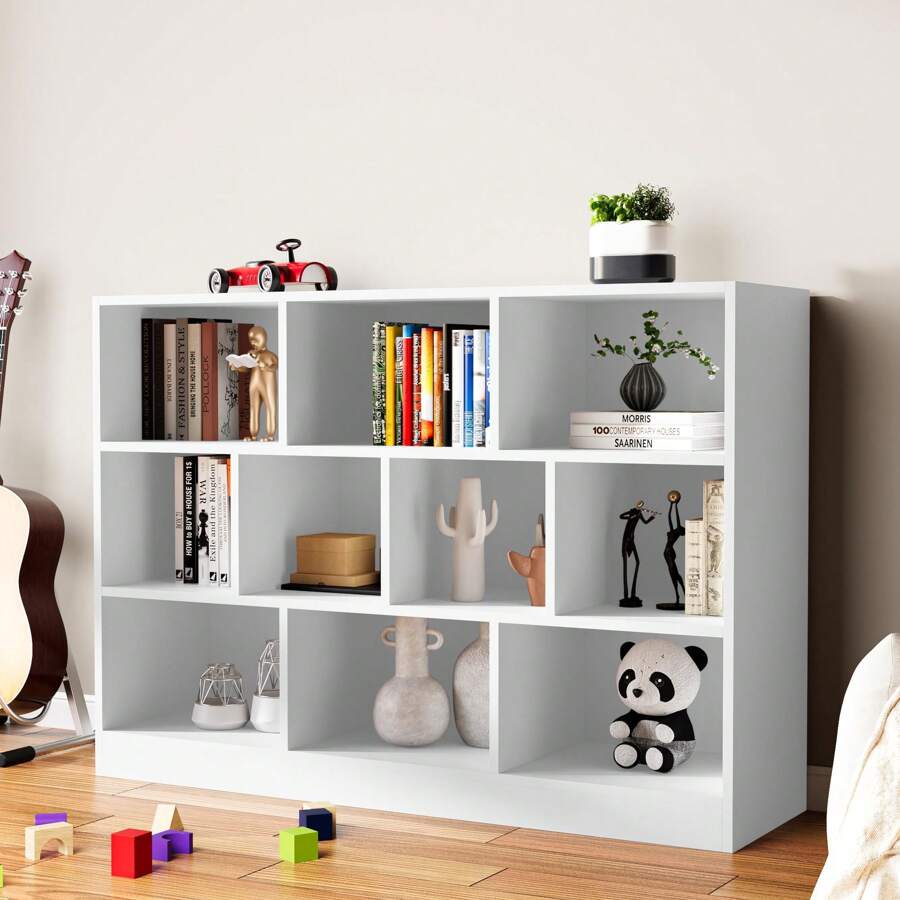GladGrid Wood Bookshelf, 3-Tier Open Shelf Bookcase, 10 Cube Storage ...