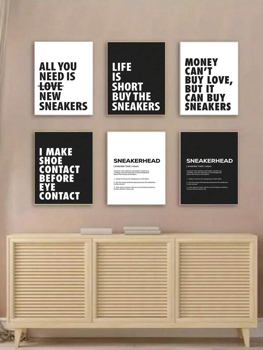 Set Of 6 Minimalist Sports Shoes Related Phrases Teen Wall Decor Poster ...