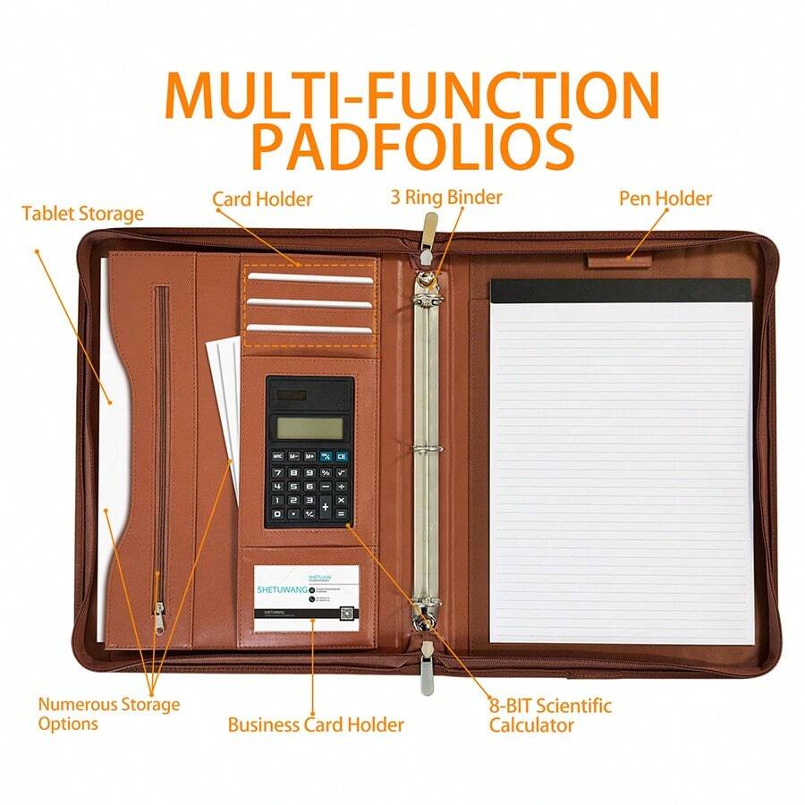 Padfolio 3 Ring Binder With Notepad A4 Business PU Leather Binder ...