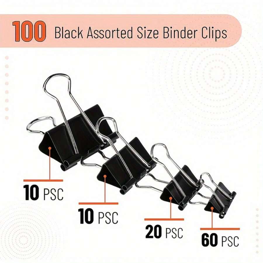 Binder Clips, 100 Pc, Assorted Sizes, Black, Paper Binder Clips, Paper ...