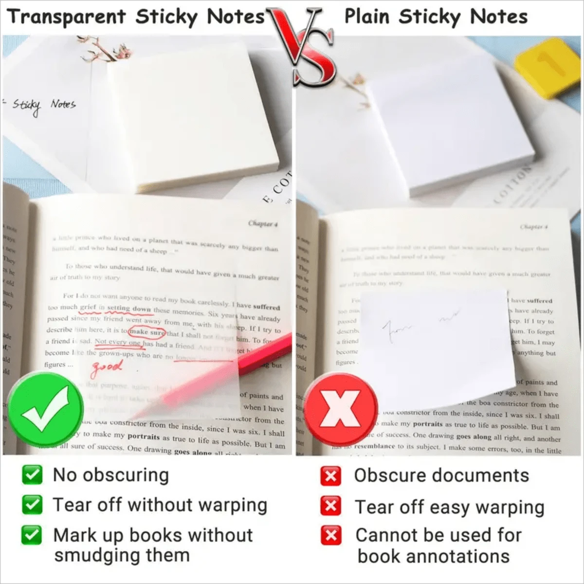 50pcs Convenient Translucent Sticky Notes For Student Notes, Simple ...