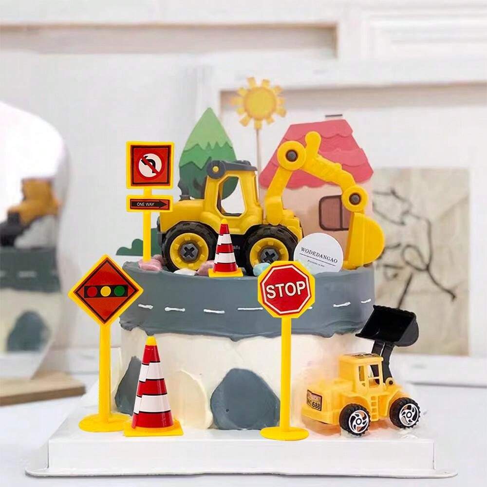 1set Roadblock Traffic Light Stop Traffic Sign Cake Decoration Toppers ...