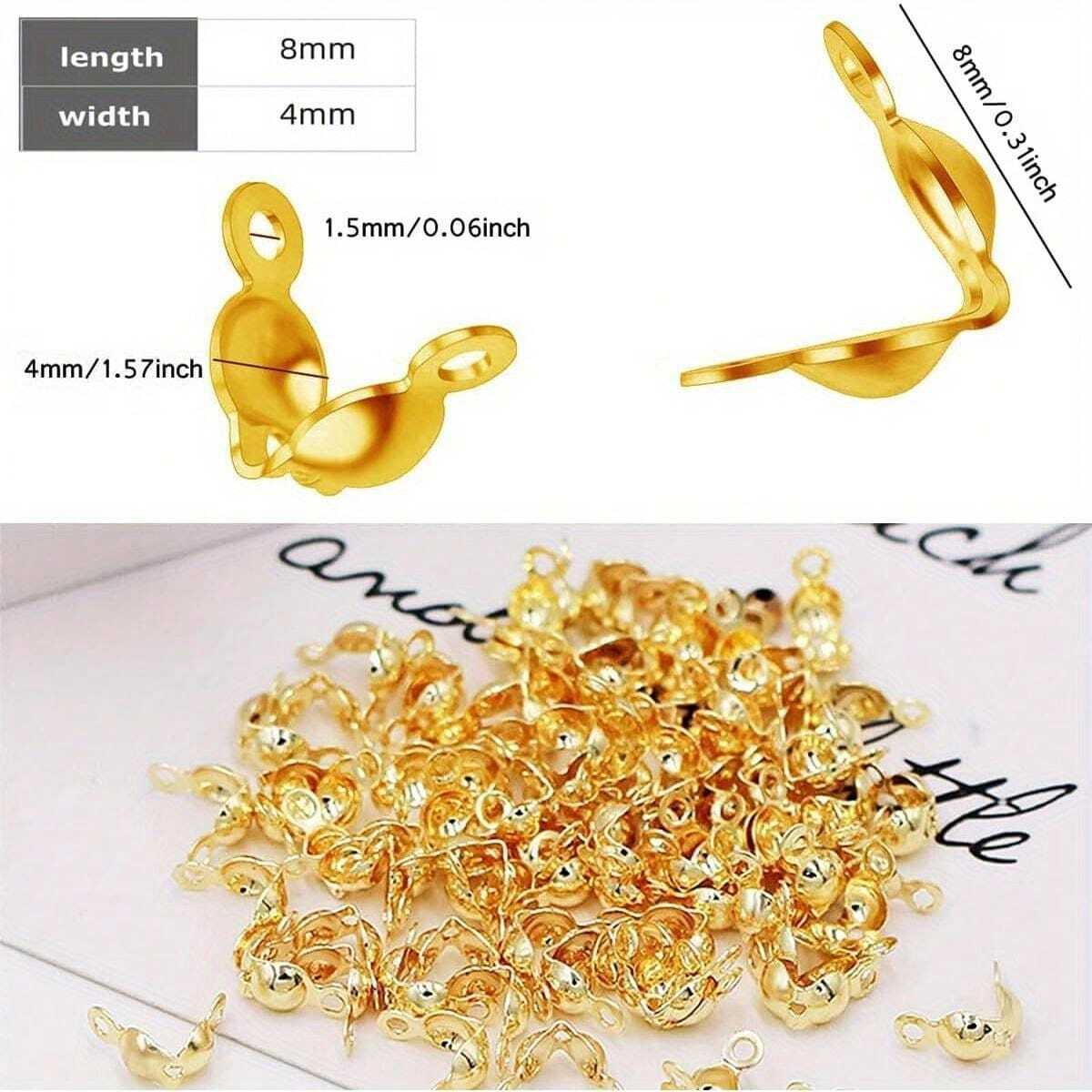 1500 PCs Beaded Pointed Knot Cap Flip Crimp Tipped Bead Suit Calotte End Knot Cap Folding Beaded ...