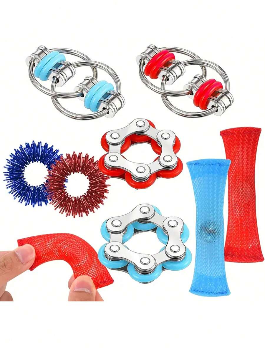 8-Piece Sensory Fidget Toy Set With Spinner, Acupressure Rings & More ...