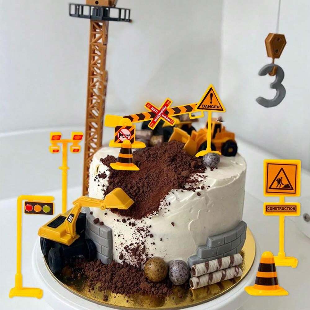 1set Roadblock Traffic Light Stop Traffic Sign Cake Decoration Toppers ...