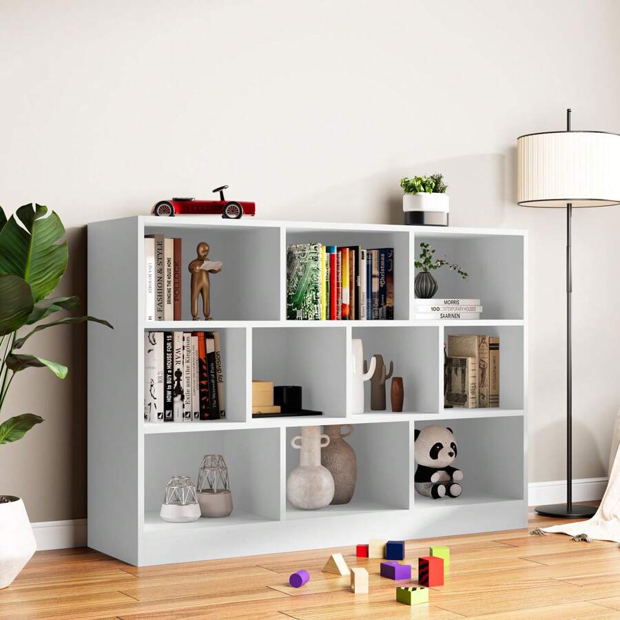GladGrid Wood Bookshelf, 3-Tier Open Shelf Bookcase, 10 Cube Storage ...