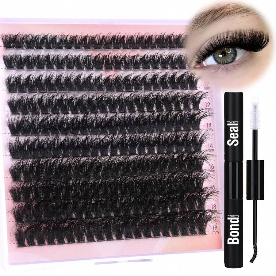 Eyelash Extension Kit: 200pcs Clusters, Fluffy 10-18mm DIY Kit With ...