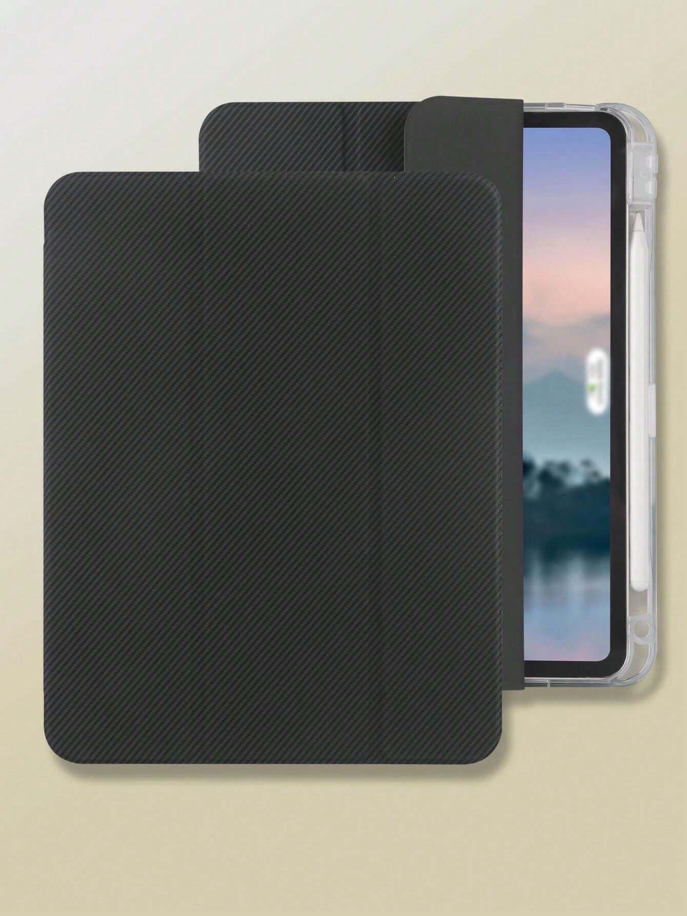 A Transparent Acrylic Tri-Fold Tablet Case With Diagonal Stripes, Black ...