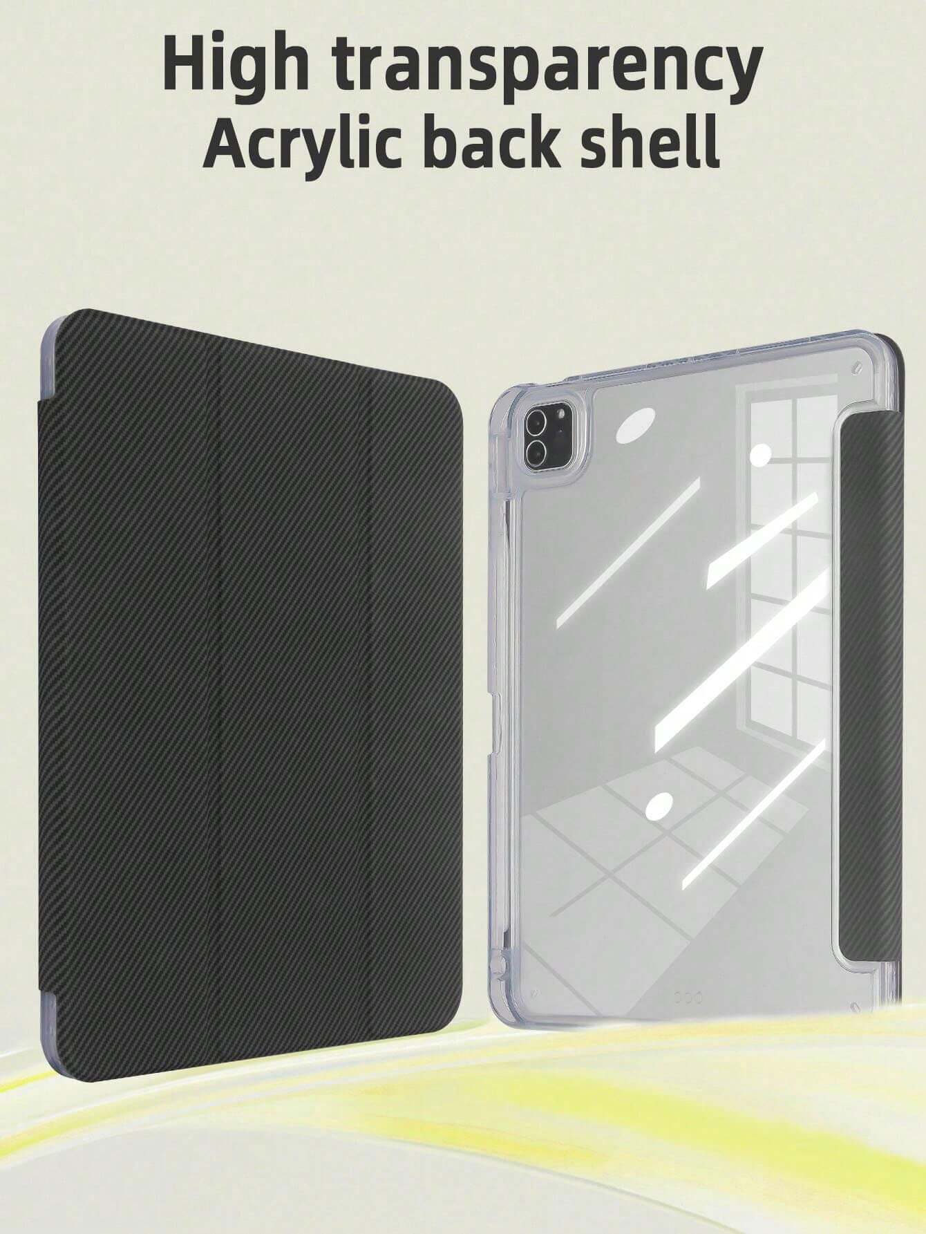 A Transparent Acrylic Tri-Fold Tablet Case With Diagonal Stripes, Black ...