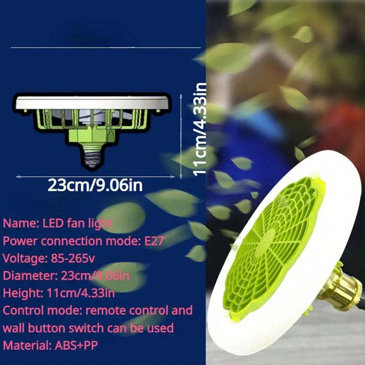 1pc Remote Controlled Dimmable LED Smart Fan Light - Wireless Remote ...