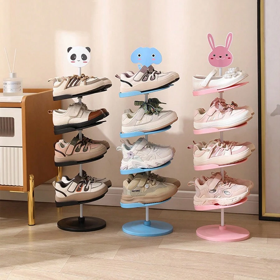 1Pc 4 Grid Kids Shoe Storage Rack Floor-Standing Plastic Creative Shoe ...