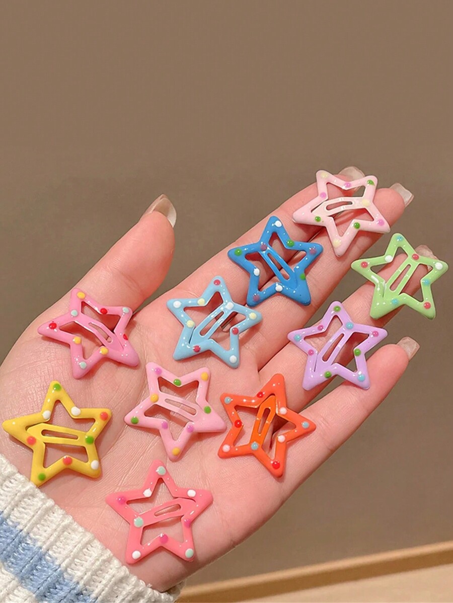 10pcs Colorful Star Hair Clips Women Grils Cute Metal Star Hairpin Side ...