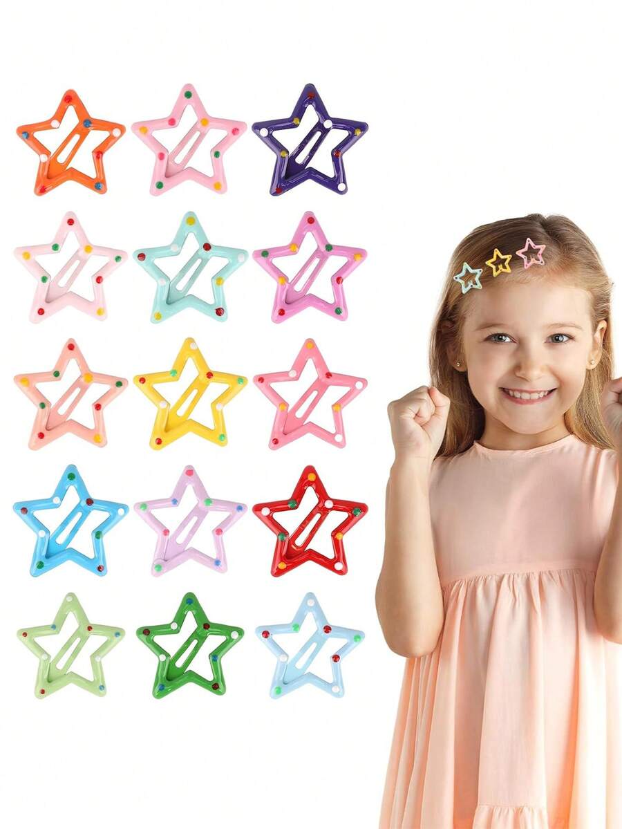 10pcs Colorful Star Hair Clips Women Grils Cute Metal Star Hairpin Side ...