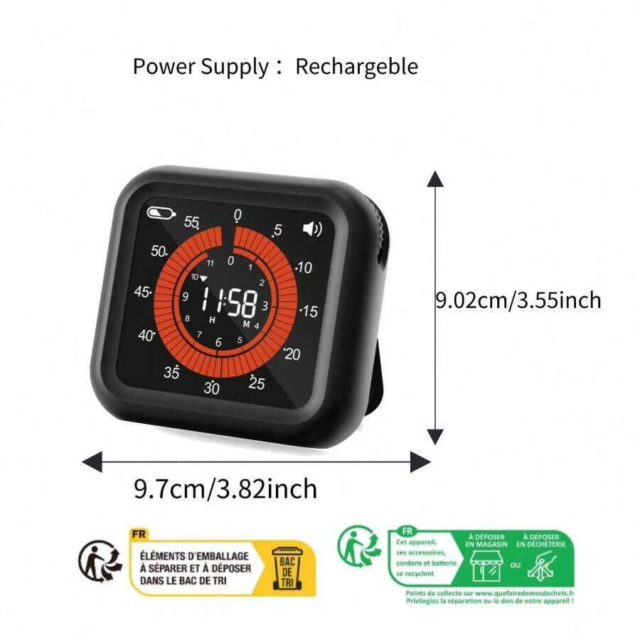 1PC Digital Visual Timer - Max 11H 59M Rechargeable Countdown Timer ...