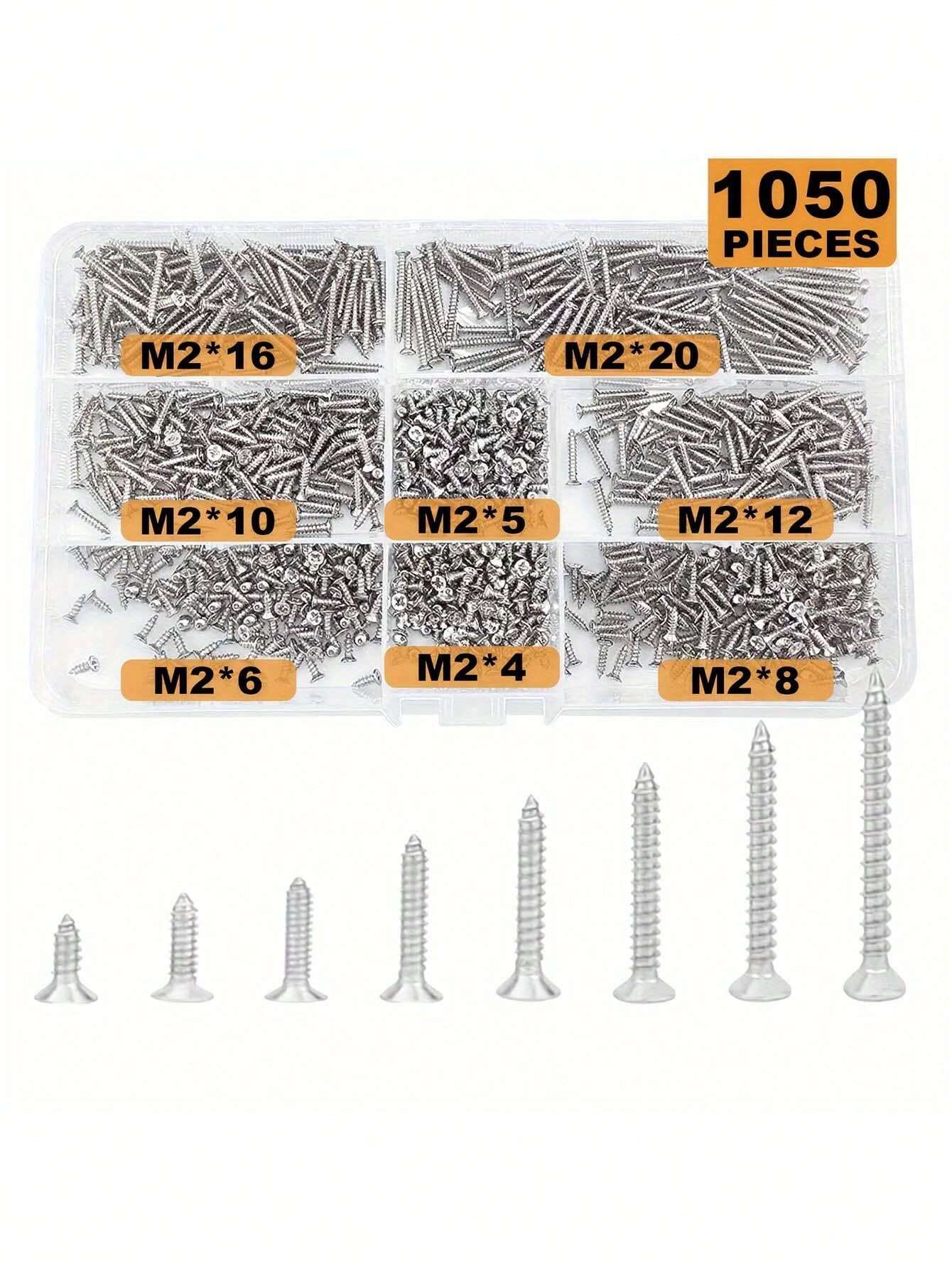 1050pcs Wood Screw Assortment Kit, Cross Head Wood Screw Set, Carbon ...