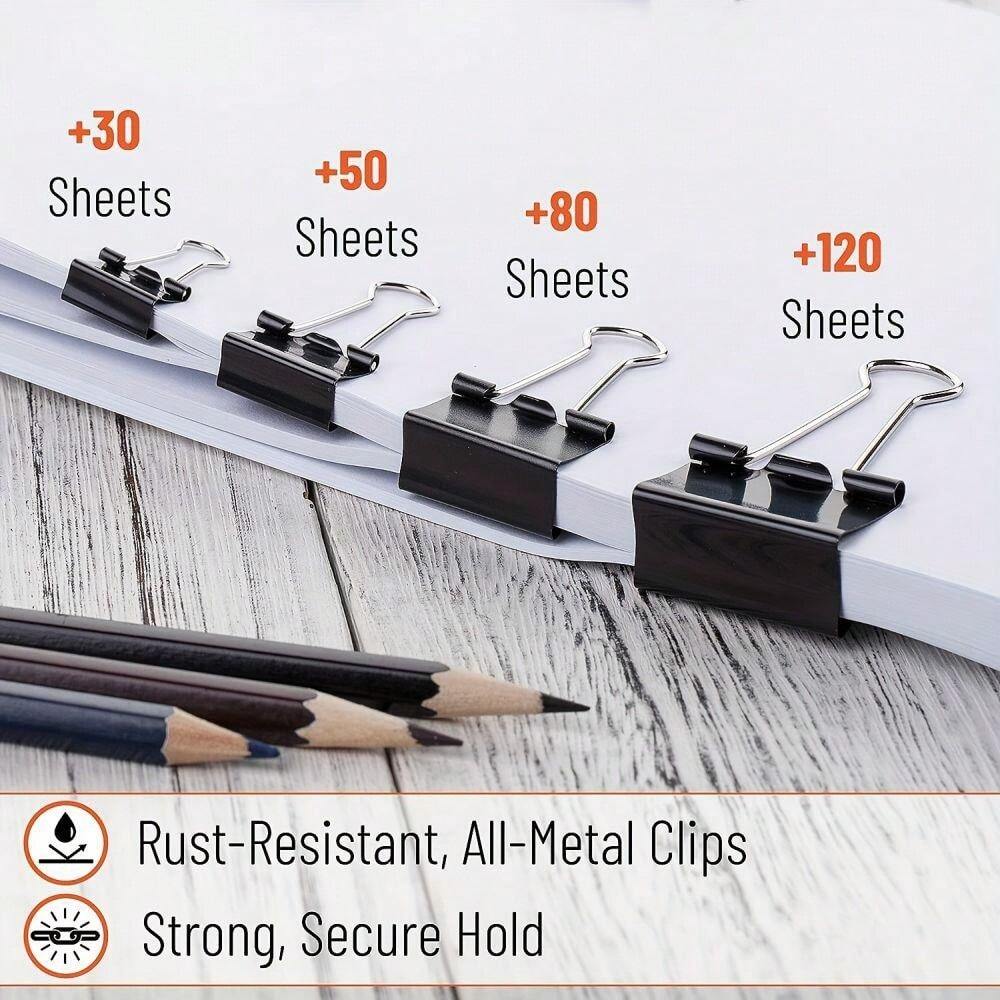 Binder Clips, 100 Pc, Assorted Sizes, Black, Paper Binder Clips, Paper ...