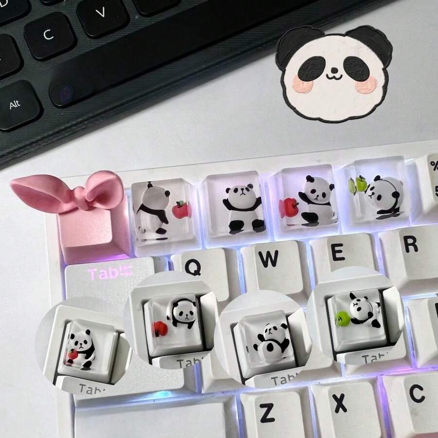 4pcs Handmade Translucent ABS Resin White Panda Keycaps For Mechanical ...