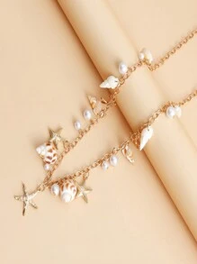 Bohemian Style Summer Beach Shell Waist Chain With Faux Pearl, Starfish ...