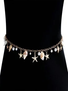 Bohemian Style Summer Beach Shell Waist Chain With Faux Pearl, Starfish ...