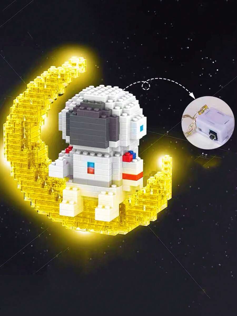 1 Set Of ABS Illuminated Moon Astronaut Blocks, Small Particle Assembly ...