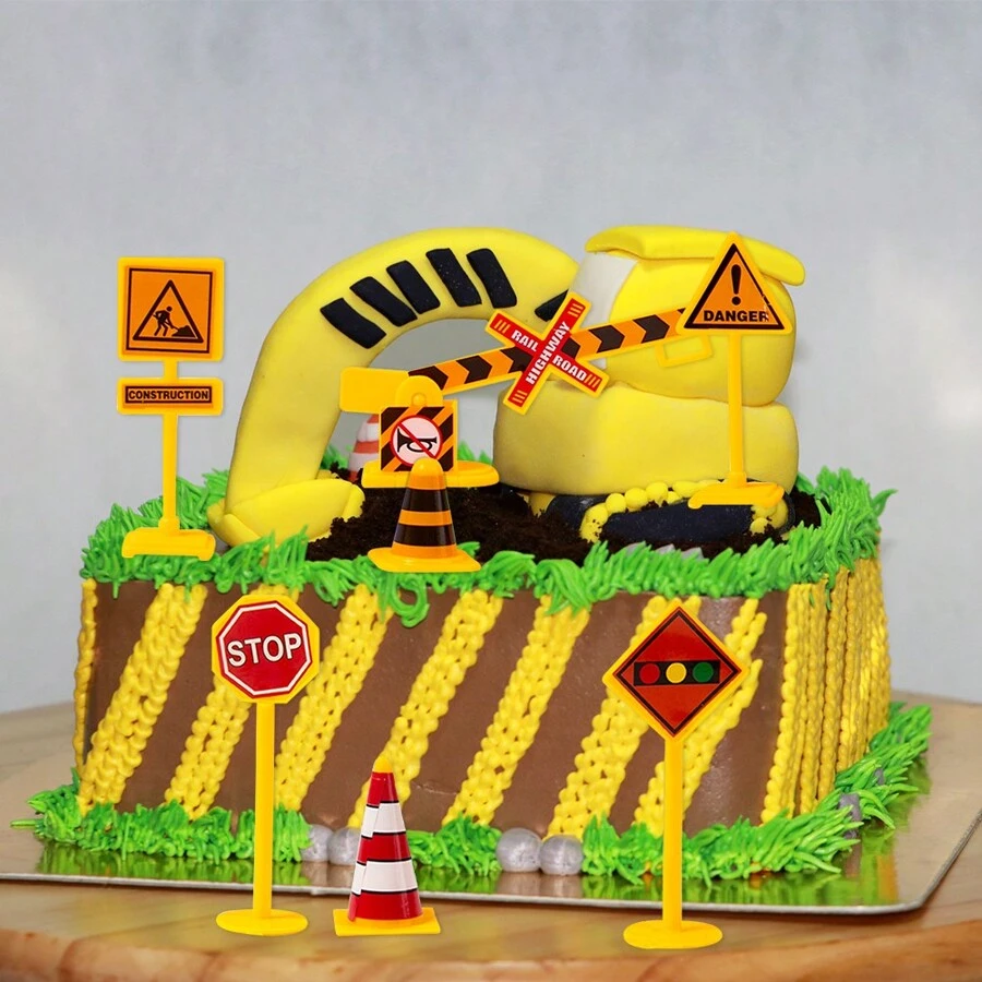 1set Roadblock Traffic Light Stop Traffic Sign Cake Decoration Toppers ...