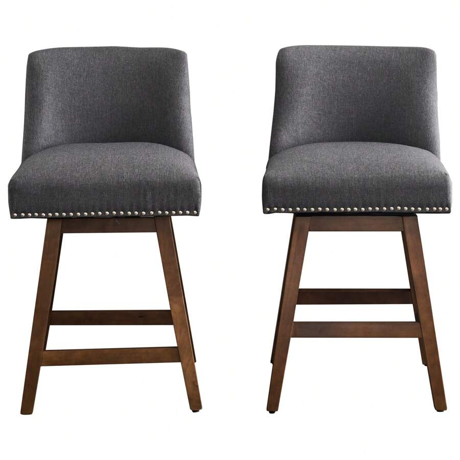 26" Upholstered Swivel Bar Stools Set Of 2, Modern Linen Fabric High ...