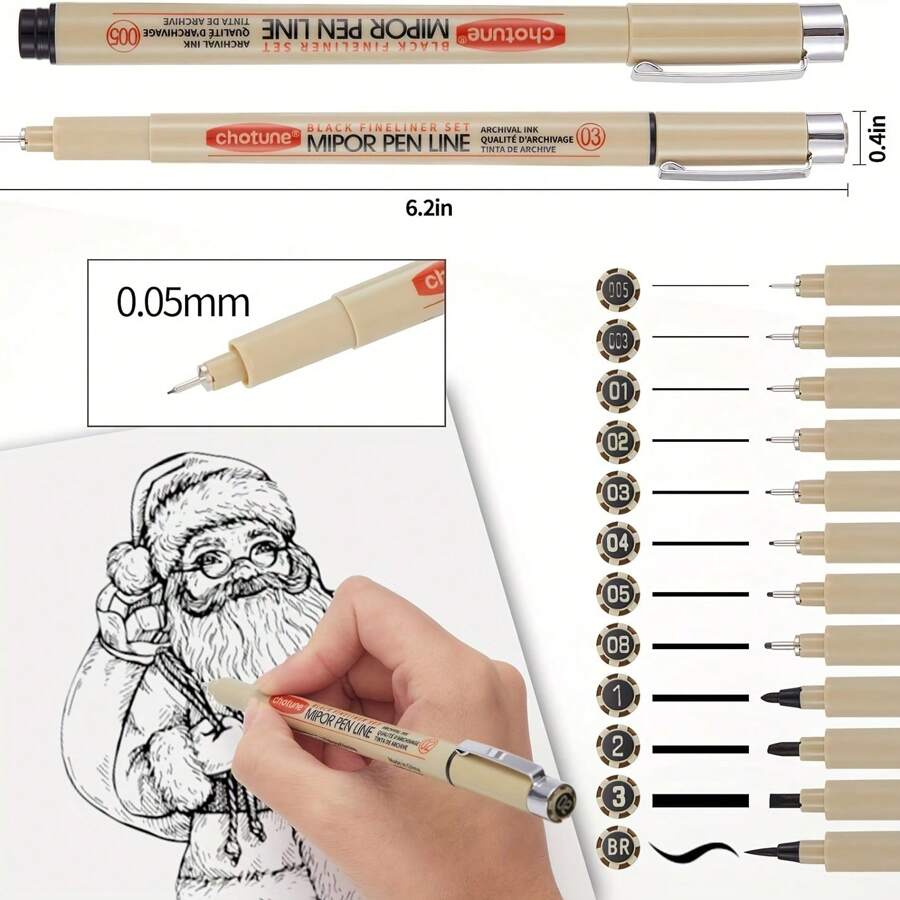 Micro Fineliner Drawing Art Pens: 12 Black Fine Line Waterproof Ink Set ...