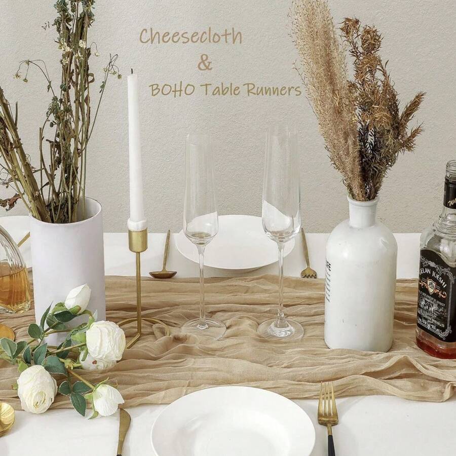 12 Pack 10 Ft Tan Beige Cheesecloth Table Runner Gauze Table Runners ...