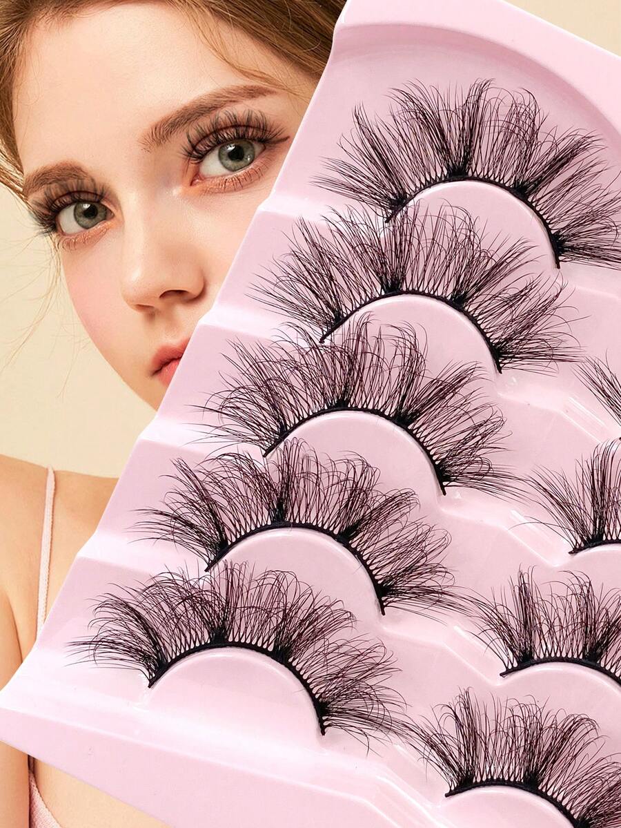 5 Pairs False Eyelashes Fluffy Wispy Fake Lashes Strip Natural Look ...